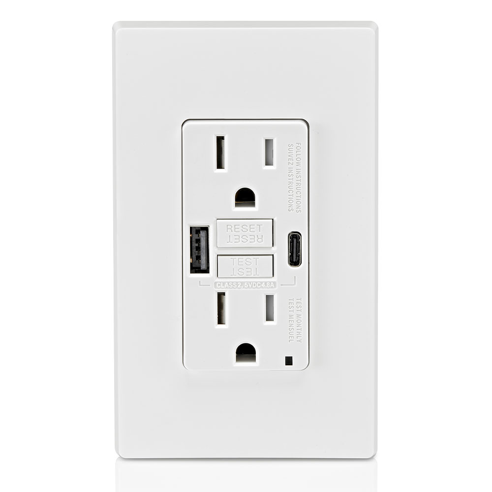 Leviton Introduces Self-Test GFCI Combination USB Type A/Type C In-Wall ...
